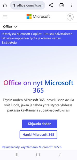 Microsoft 365:seen kirjautuminen matkapuhelimella - Samiedu